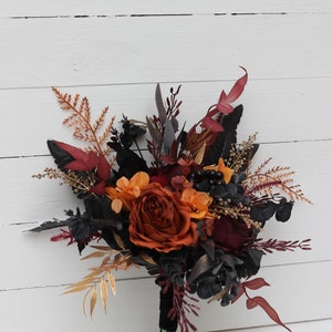 Burgundy Black Gold Rust Flowers Fall Bridal Bouquet Faux Bouquet Fall ...