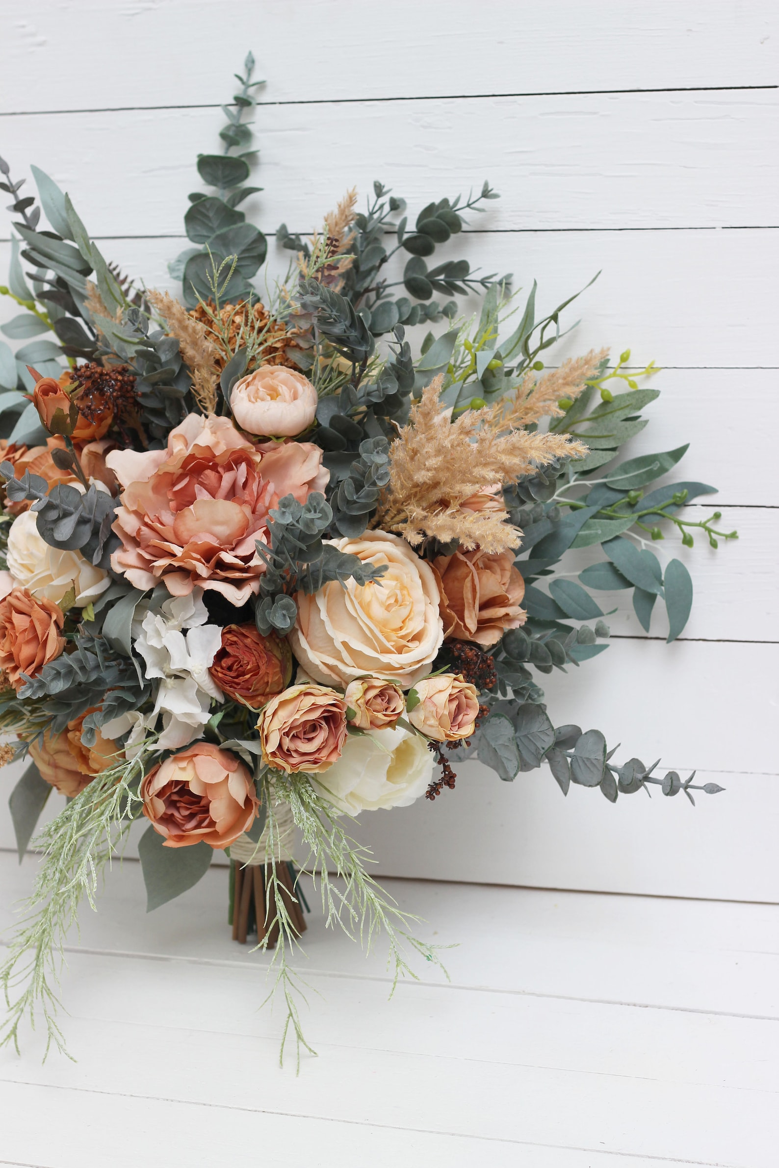 Boho Bouquet Orange Rust Peach Flowers Bridal Bouquet Faux - Etsy
