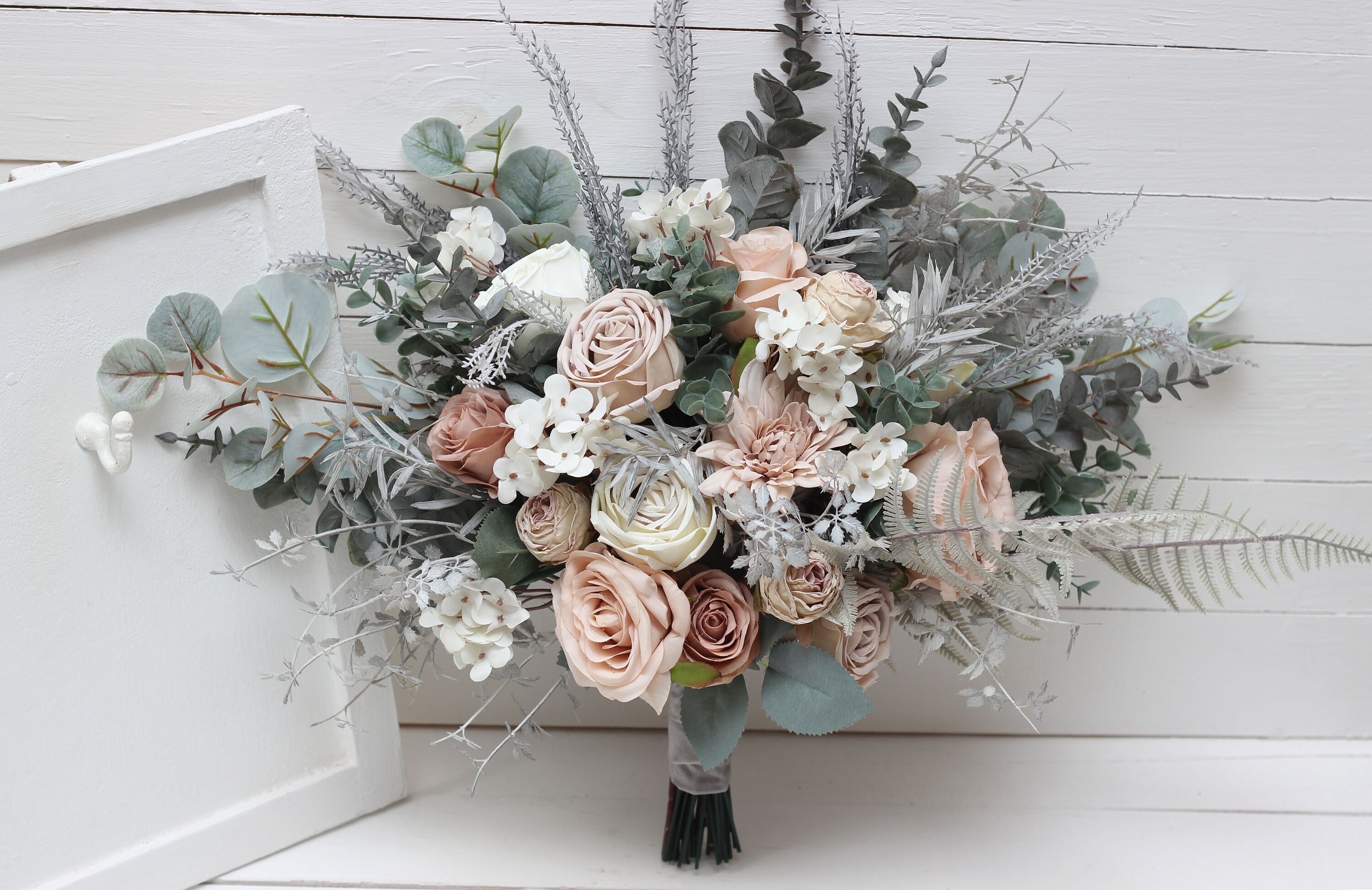 Boho bouquet Beige white gray flowers Bridal bouquet Faux | Etsy