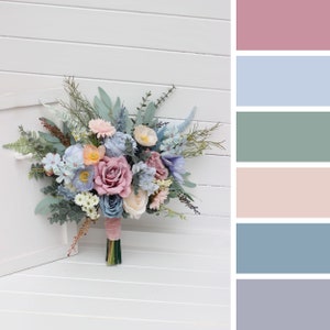 Summer Wedding Colorful Bouquet Dusty Blue Dusty Pink Bouquet Bridal ...