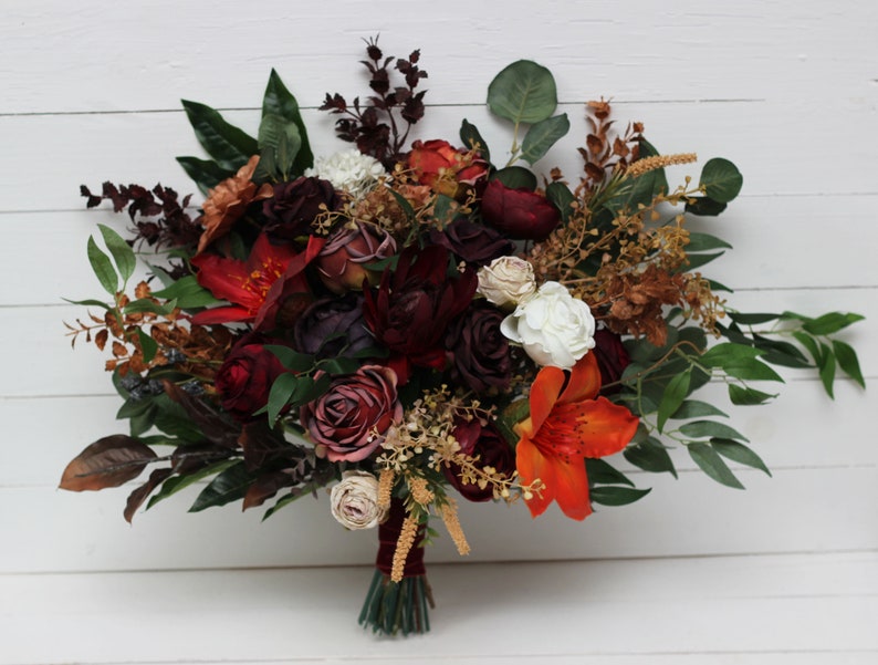 Boho Bouquet Burgundy Rust Burnt Orange Flowers Bridal Bouquet | Etsy