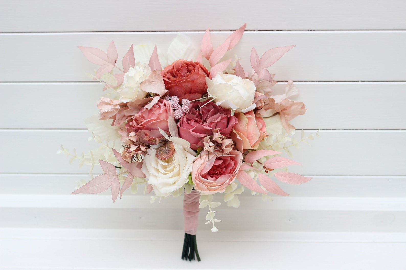 Dusty Rose Pale Pink Cream Bouquet Cascading Bouquet Wedding Bouquet ...