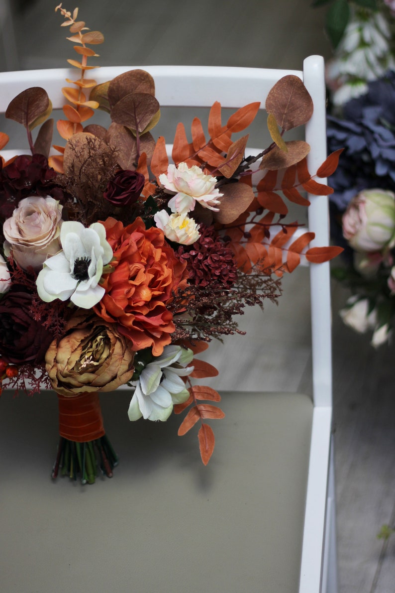 Rust burgundy flowers Bridal bouquet Faux bouquet Fall wedding | Etsy