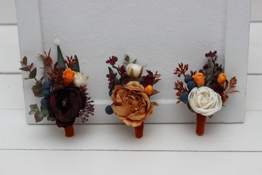 Rust Burgundy Ivory Flowers Rust Wedding Flower Accessories Boutonniere ...