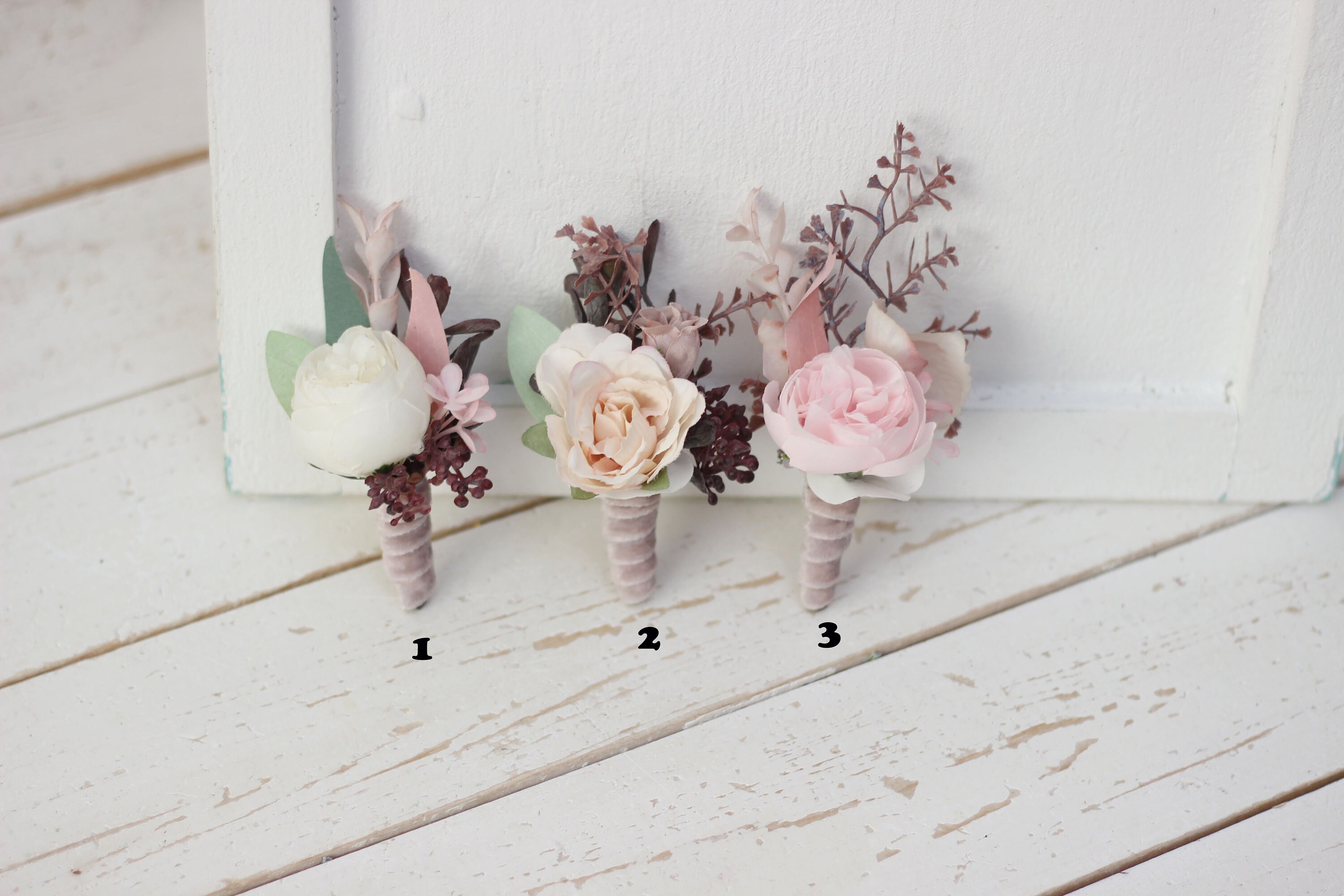 Blush pink boutonniere Taupe wedding Velvet boutonniere Boho | Etsy