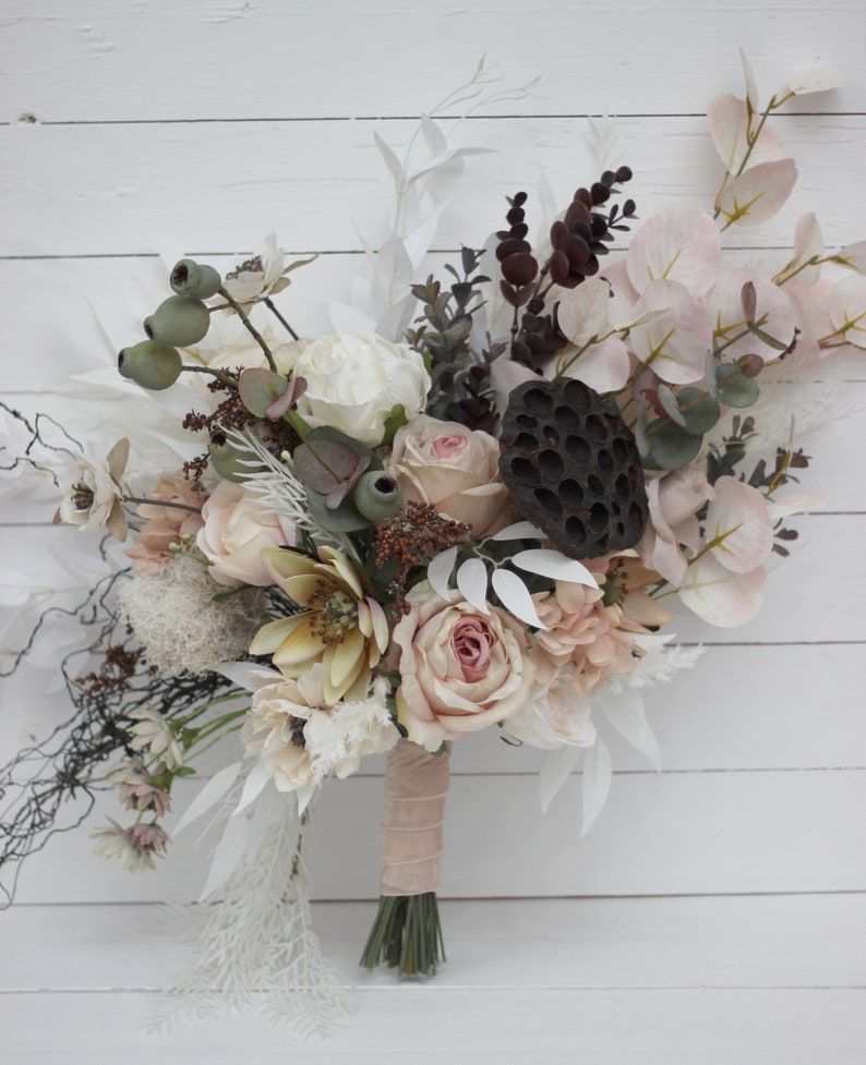 Boho Bouquet Beige White Blush Pink Flowers Bridal Bouquet - Etsy