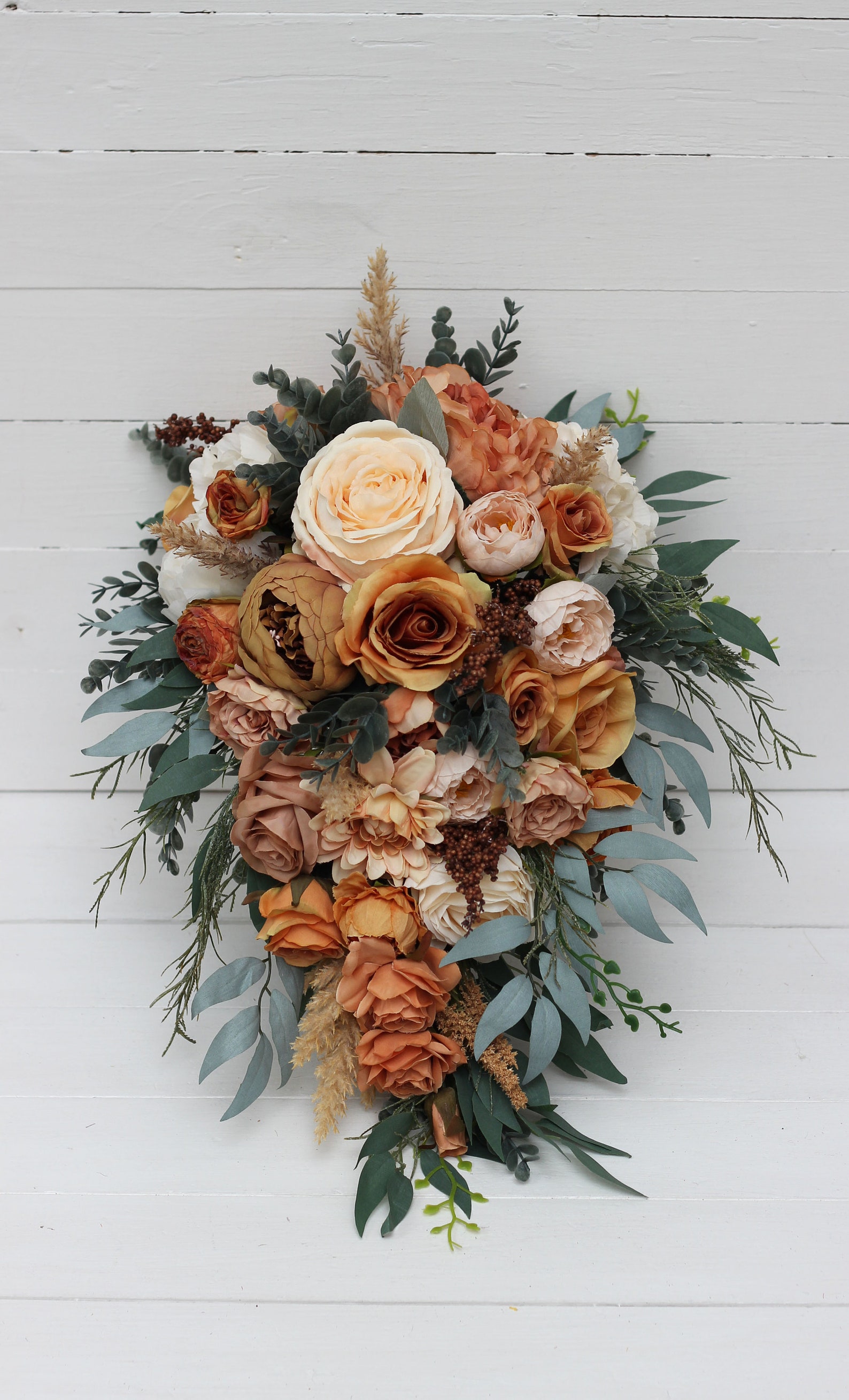 Boho Bouquet Orange Rust Peach Flowers Bridal Bouquet Faux - Etsy