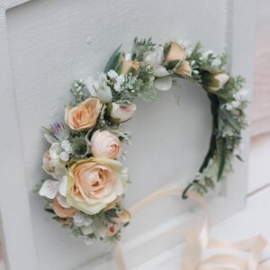 Ivory Peach Flower Crown Floral Headband Bridal Headpiece - Etsy