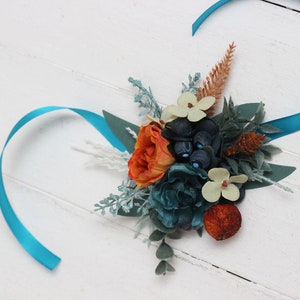 Dark Teal Rust Flowers Navy Blue Orange Accessories | Etsy