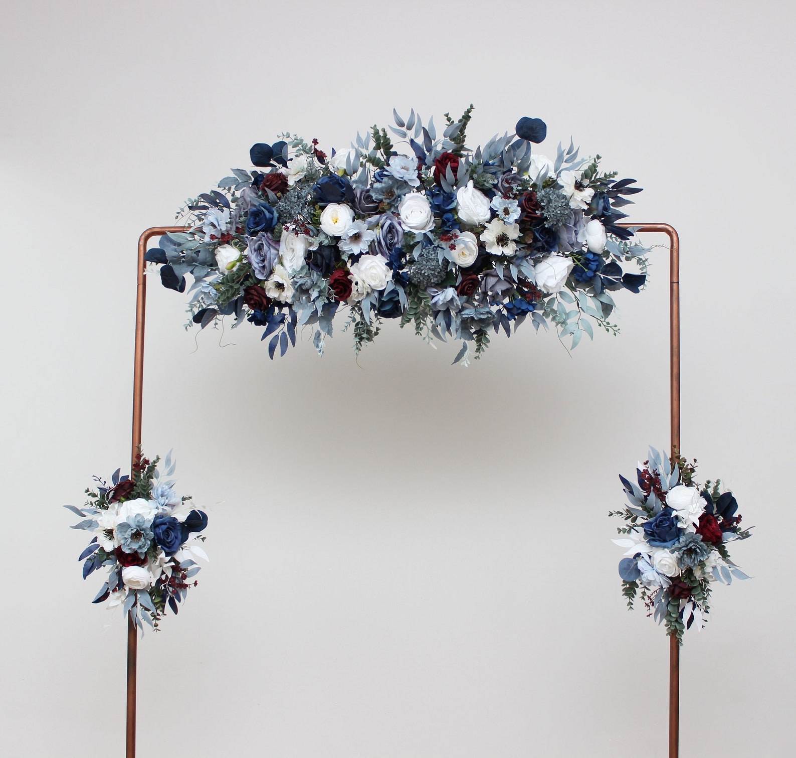Set of 3 Dusty Blue Navy Blue White Burgundy Flower Arch - Etsy
