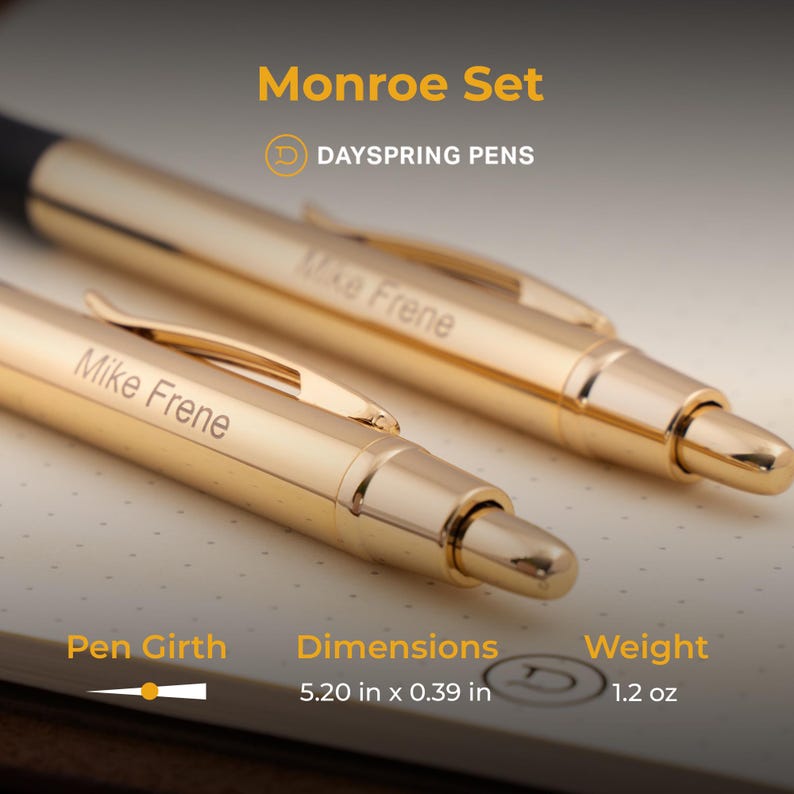 Engraved Dayspring Pens Monroe 18k Gold Plated Pen and Pencil Set ...