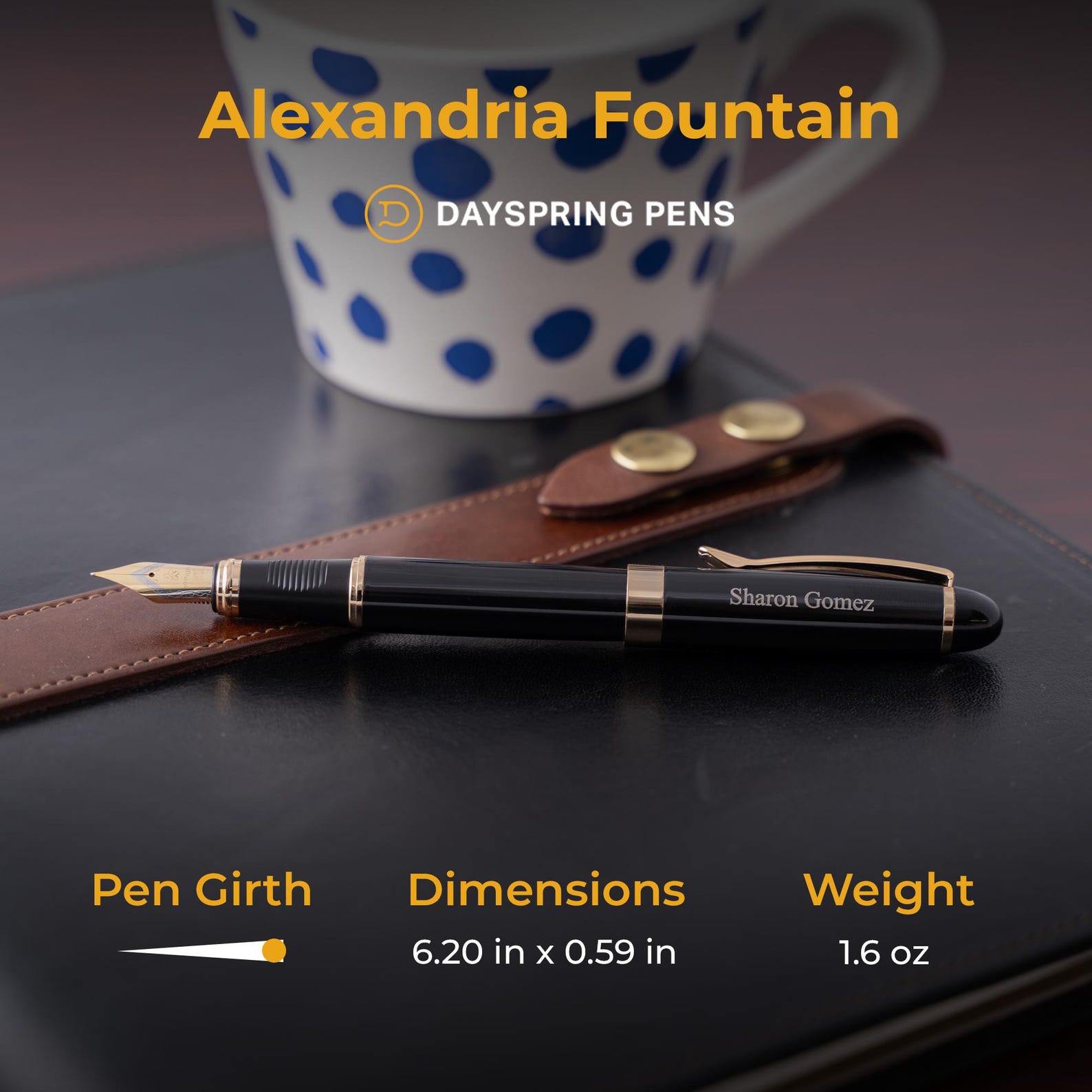 Dayspring Pens - Personalized Alexandria Fountain Gift Pen - Black ...