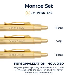 Dayspring Pens Engraved Monroe 18 Karat Gold Plated Pen and Pencil Set ...