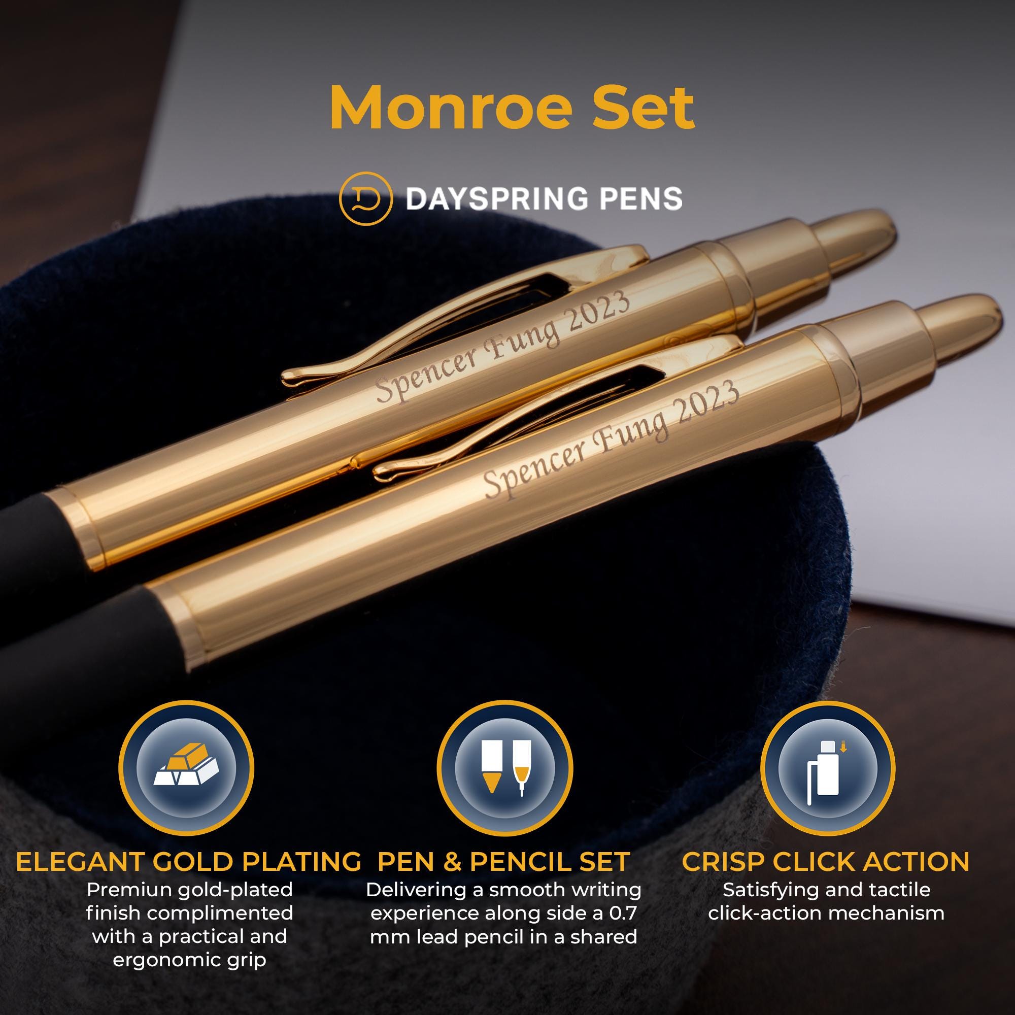 Engraved Dayspring Pens Monroe 18k Gold Plated Pen and Pencil Set ...