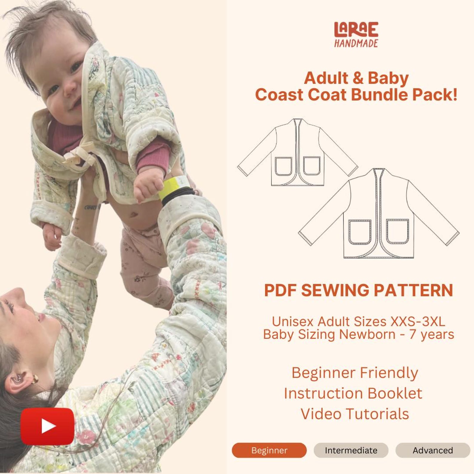 Adult & Baby Coast Coat Sewing Pattern: Beginner Friendly Quilt Jacket ...