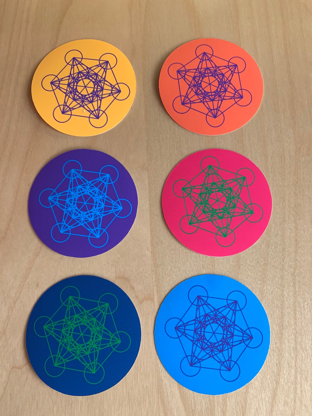Set of 6 - Colorful Metatrons Cube Vinyl Stickers or Magnets - 2" - Etsy