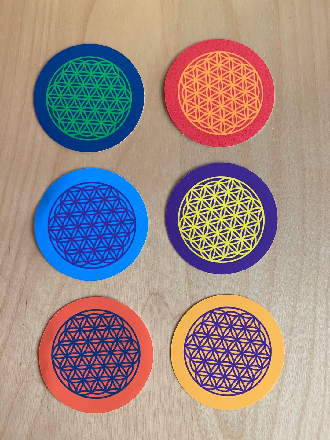 Set of 6 - Colorful Flower of Life Vinyl Stickers or Magnets - 2" - Etsy