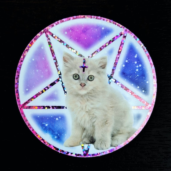Cute Pentagram Cat Glitter Sticker | Etsy