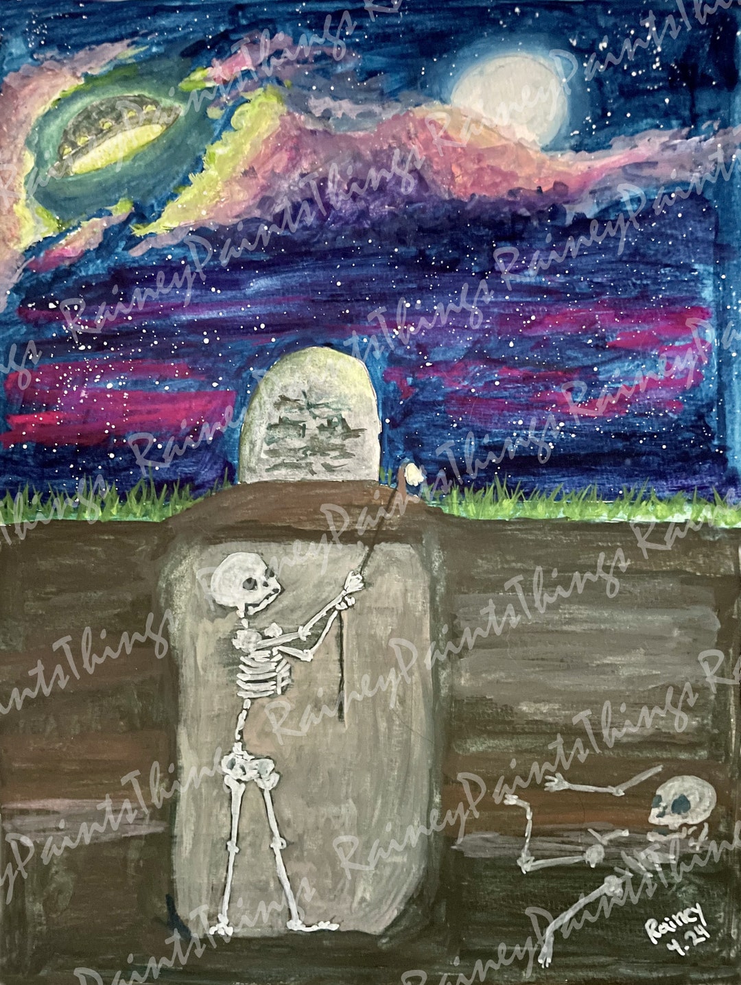 Tricked by the Bell | Skeleton | Mischief | Grave | Bell | Painting ...