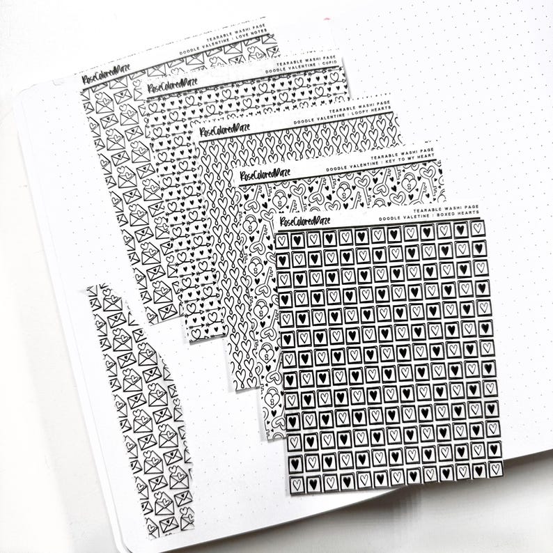 Washi Paper Tearable Stickers - Mini Sheets - Doodle Valentine - Etsy