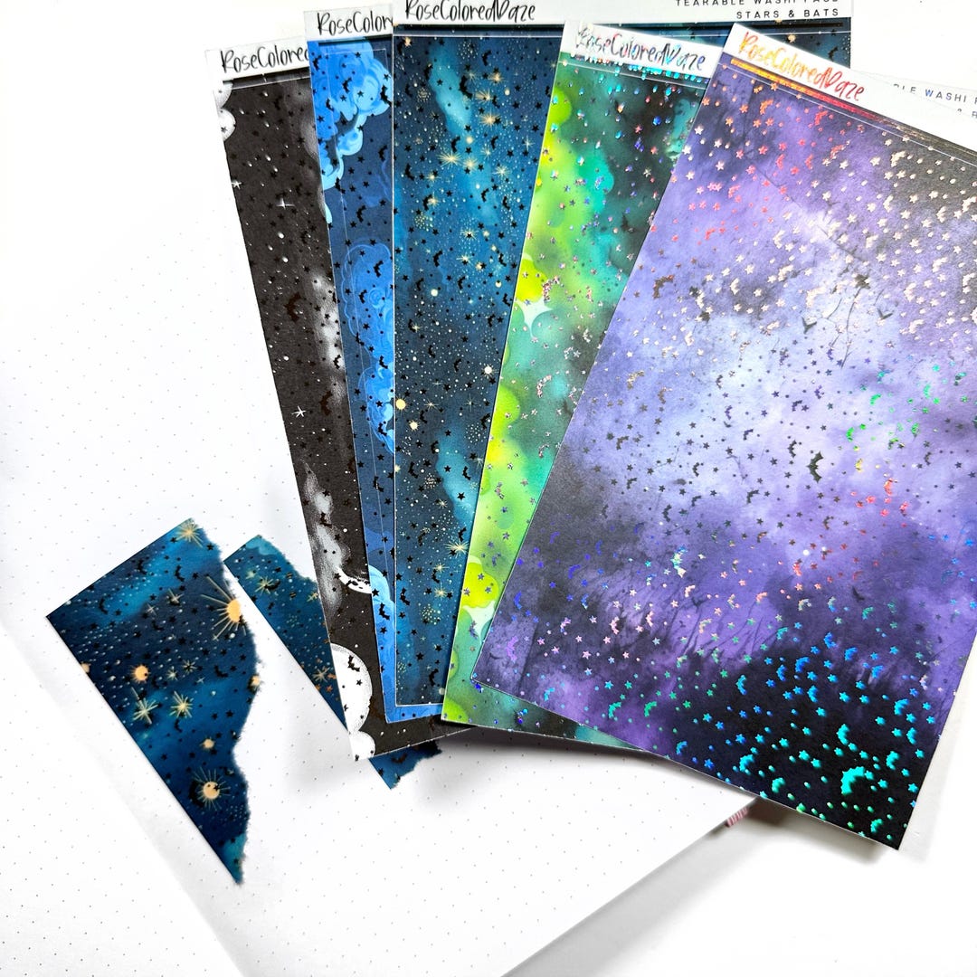Washi Paper Stickers - Tearable Washi Page - Stars & Bats - Fall Colors ...