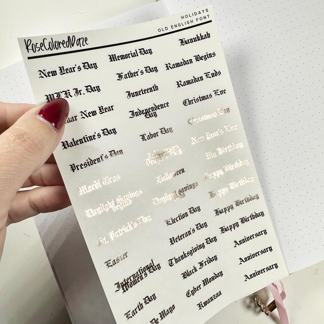 Foiled Stickers - Holiday Stickers - Old English Font - Planner ...