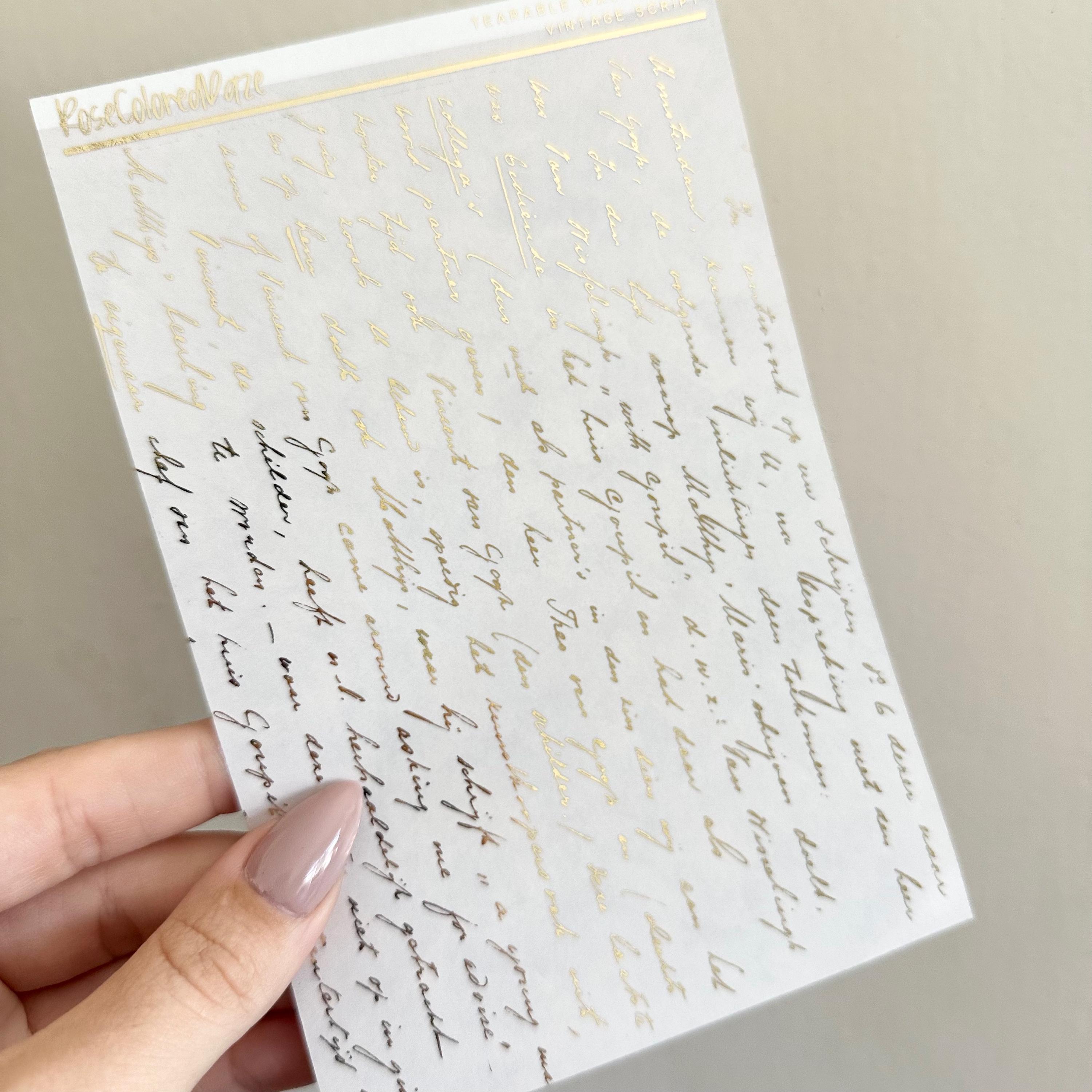 Washi Paper Stickers - Tearable Washi Page - Vintage Script - Soft ...
