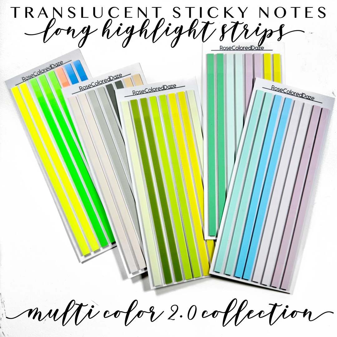 Translucent Sticky Notes LONG Highlight Strips Multicolors 2.0 - Etsy