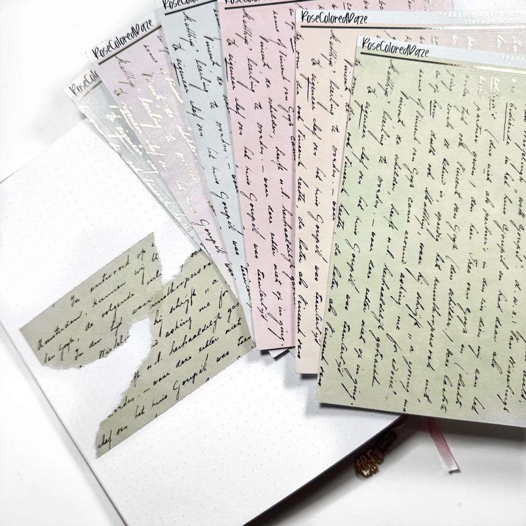Washi Paper Stickers - Tearable Washi Page - Vintage Script - Soft ...