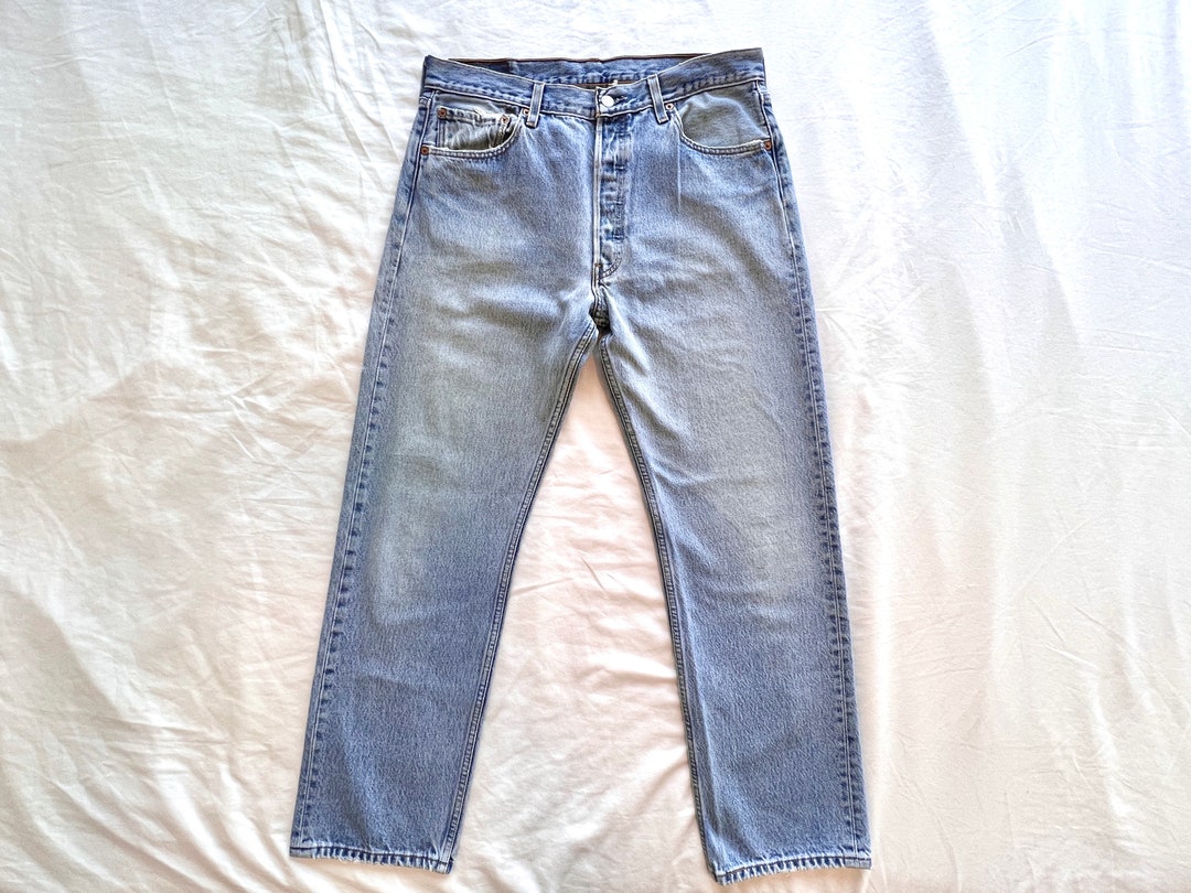 Vintage Levi Strauss 501 Light Wash Jeans Size 35x30 XL / 90s Levis High Waisted Rise Button Fly ...