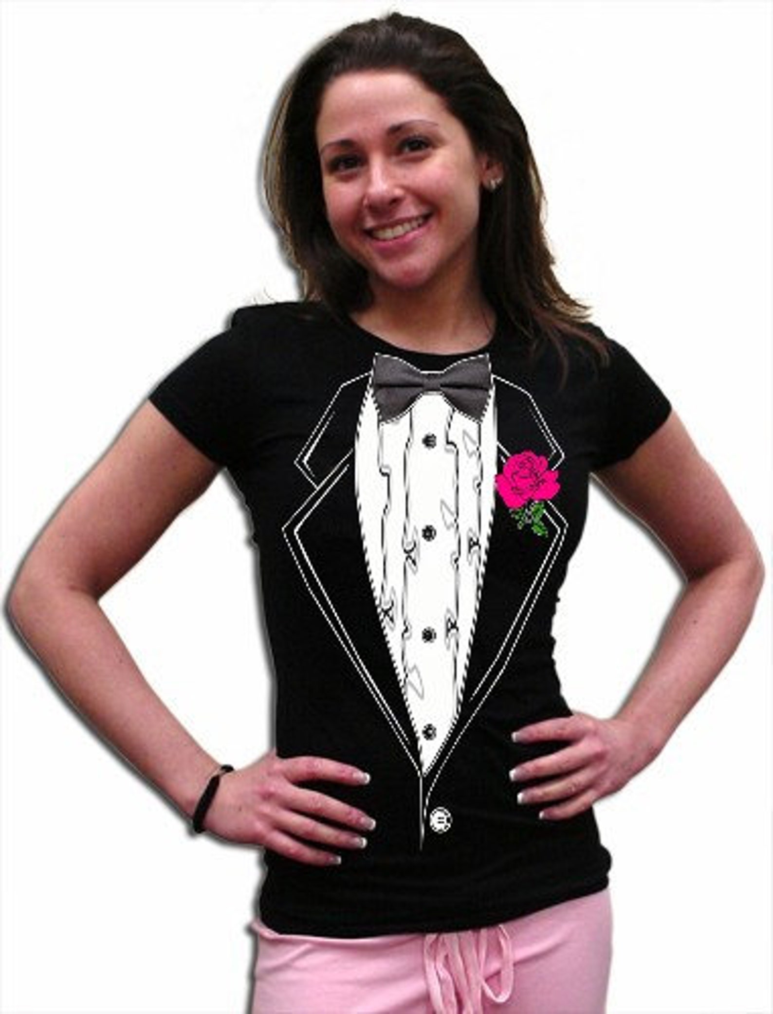 Tuxedo Shirts - Girls Ruffled Tuxedo T-shirt With Pink Rose #3 - Etsy