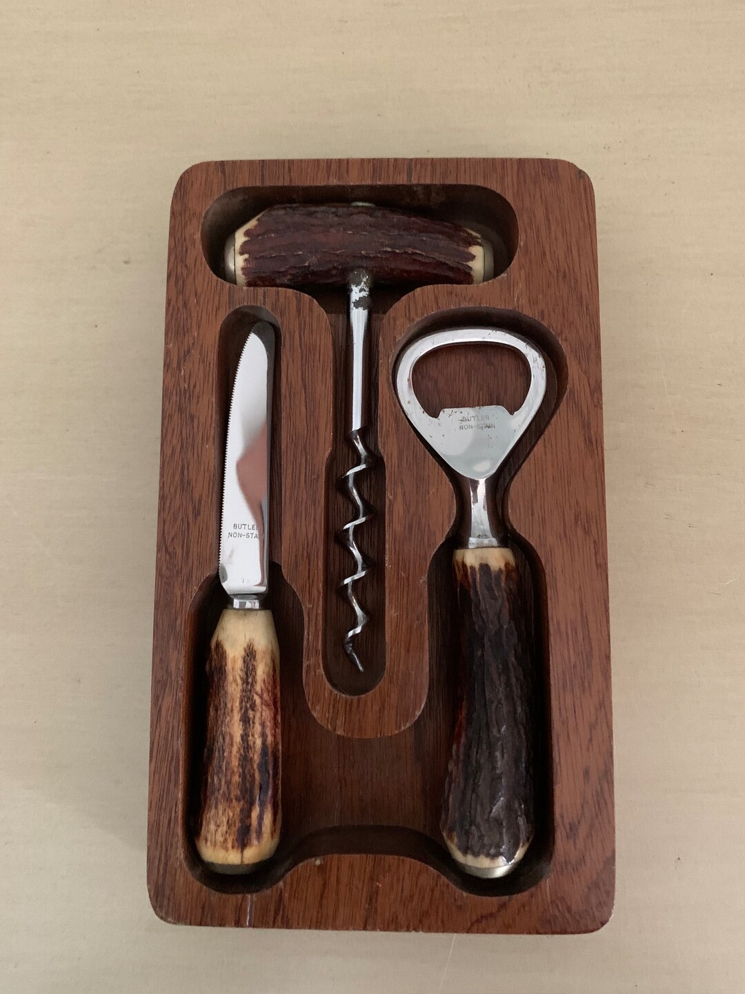 Vintage Antler Bar Set - Etsy
