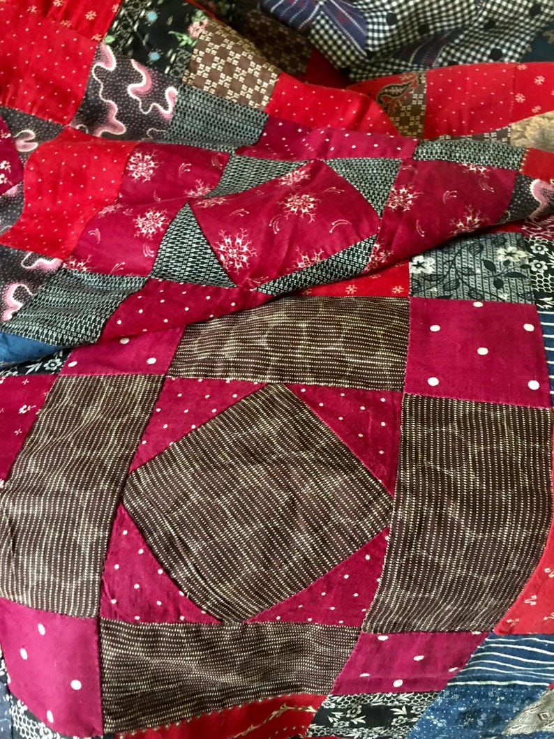 Antique 19th Century 1800’s Calico Fabric Patchwork Quilt Top ~ Indigo ...