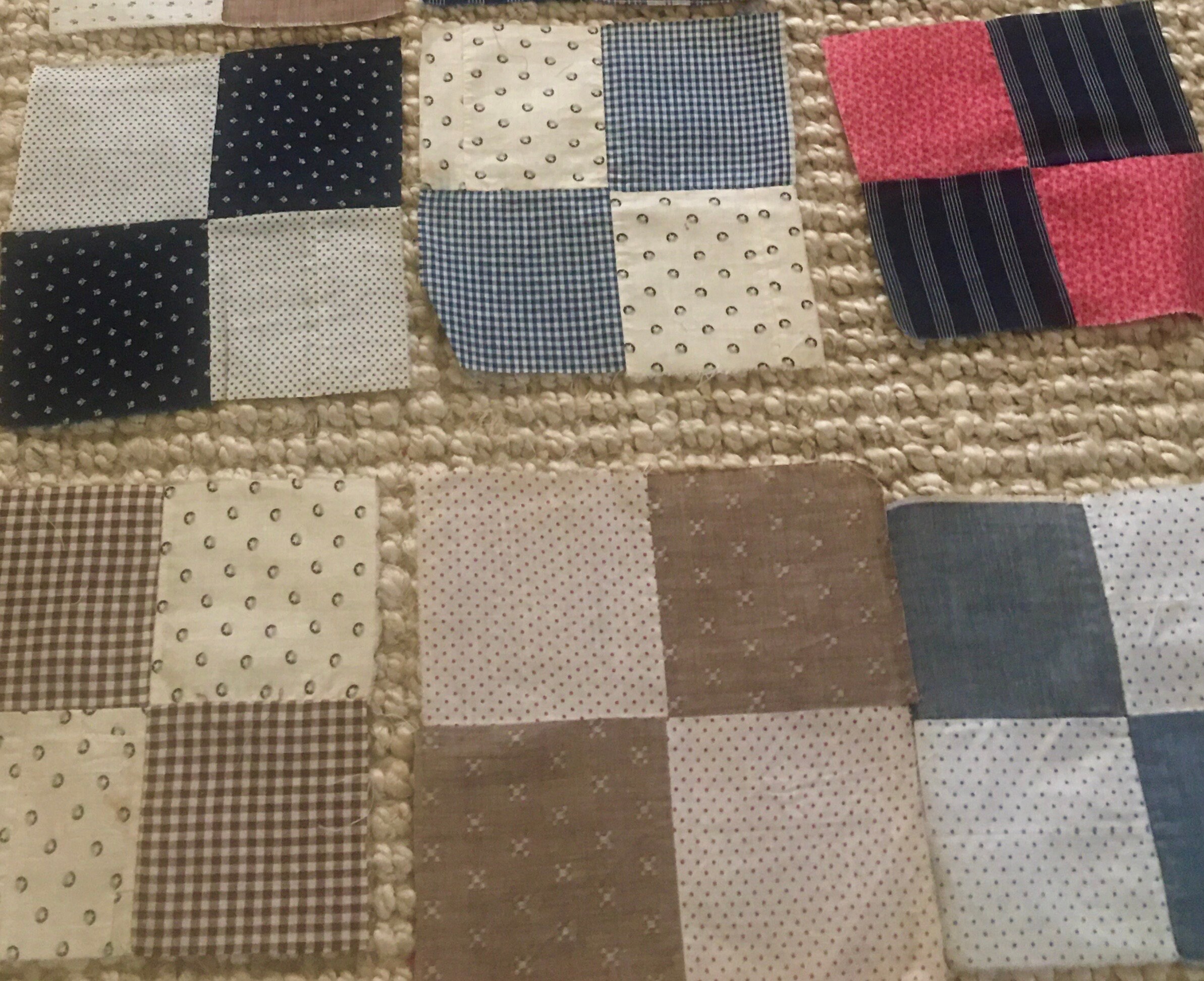 29 Antique Patchwork Quilt Squares Calico Homespun Check & Chambray Indigo Blue Brown Latter ...