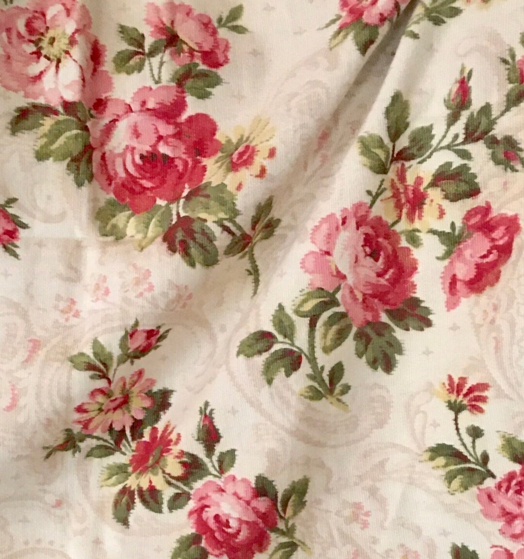 Beautiful Antique French Floral Roses Cotton Interiors Fabric Softened ...