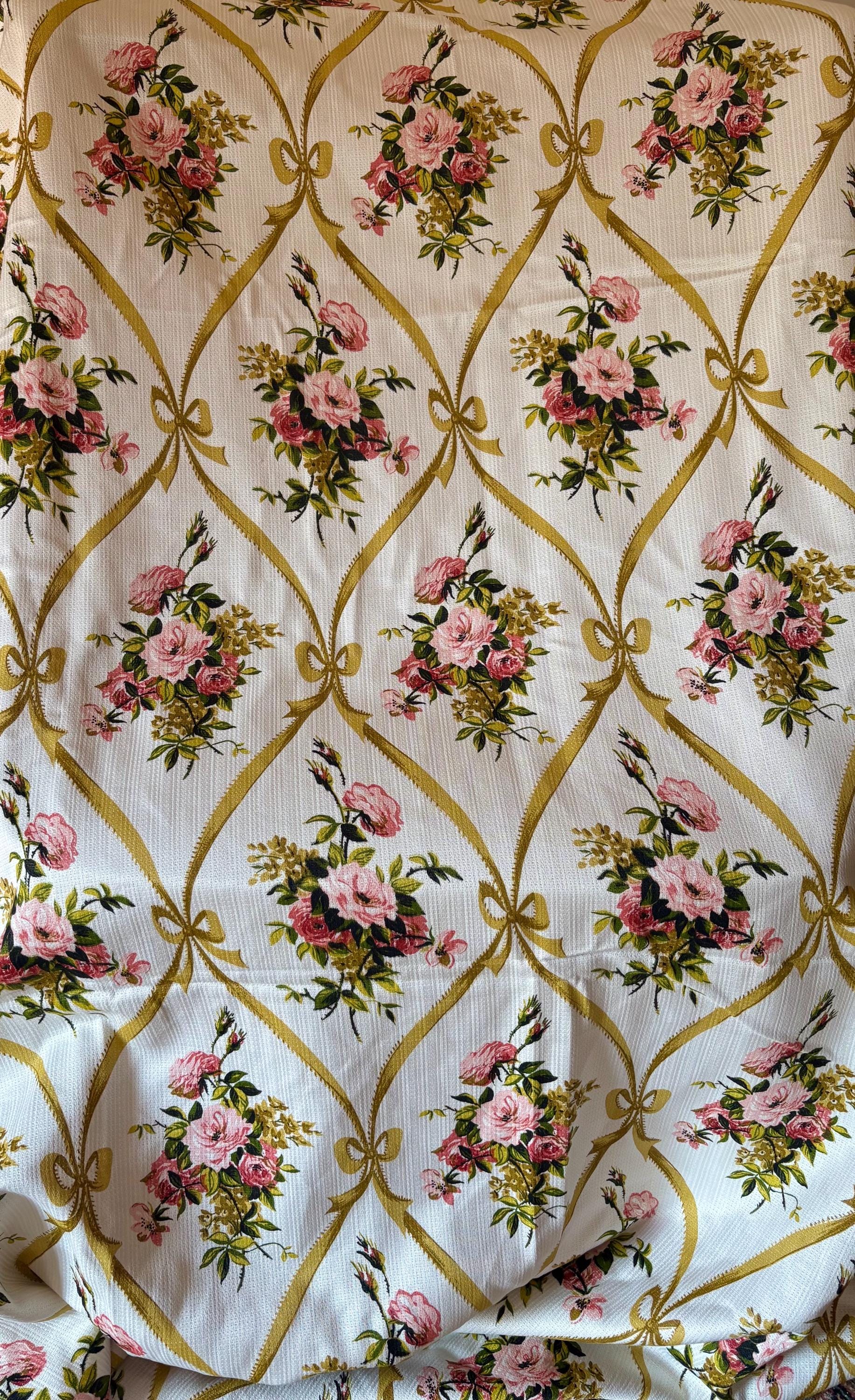 Beautiful Vintage Mid Century French Cottage Floral Roses Ribbon Bows ...