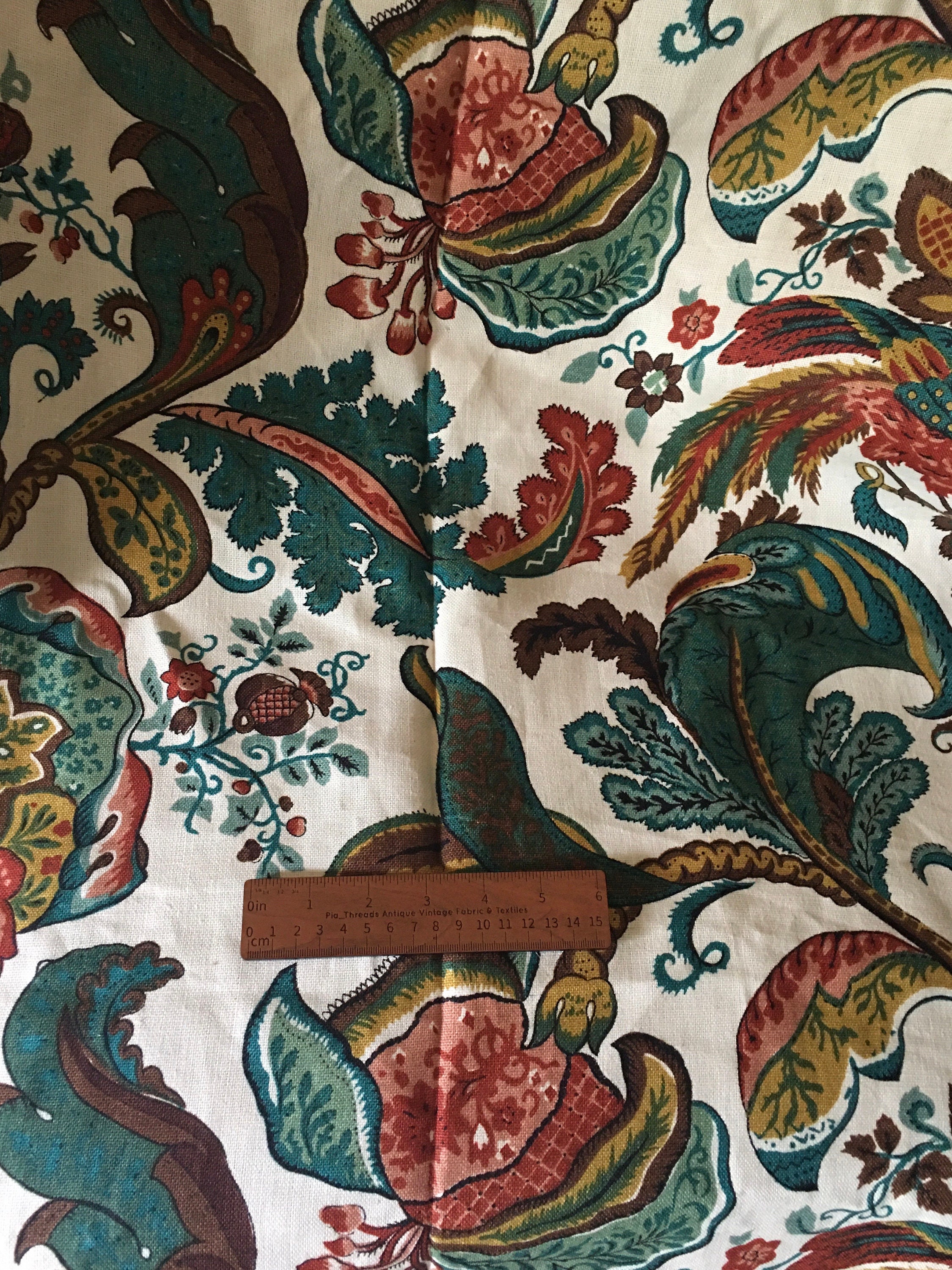 Beautiful Vintage Jacobean Floral Berry Bird Pure Linen Interiors ...