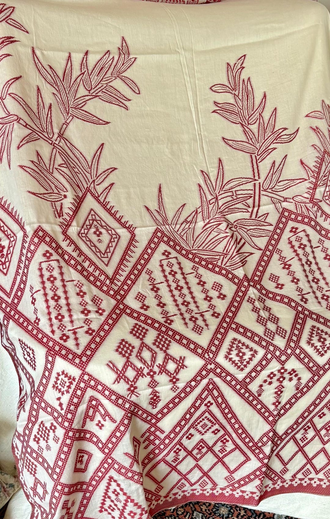 Superb Antique 19th Century 1800s French Fabric Red Work Jacquard ...