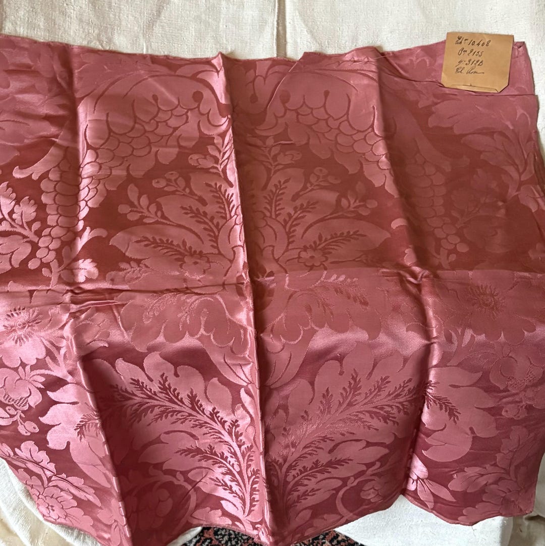 Antique French Acanthus Floral Cartouche & Grapes Silk Damask Fabric ...