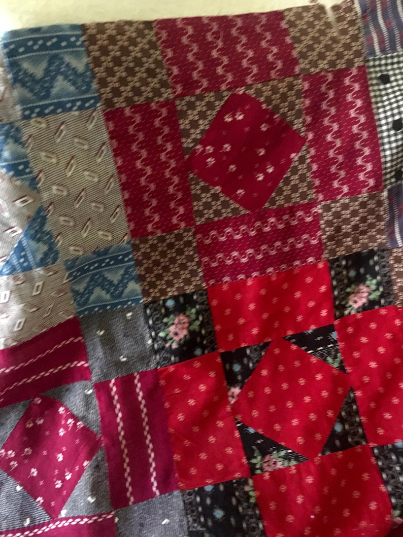 Antique 19th Century 1800’s Calico Fabric Patchwork Quilt Top ~ Indigo ...