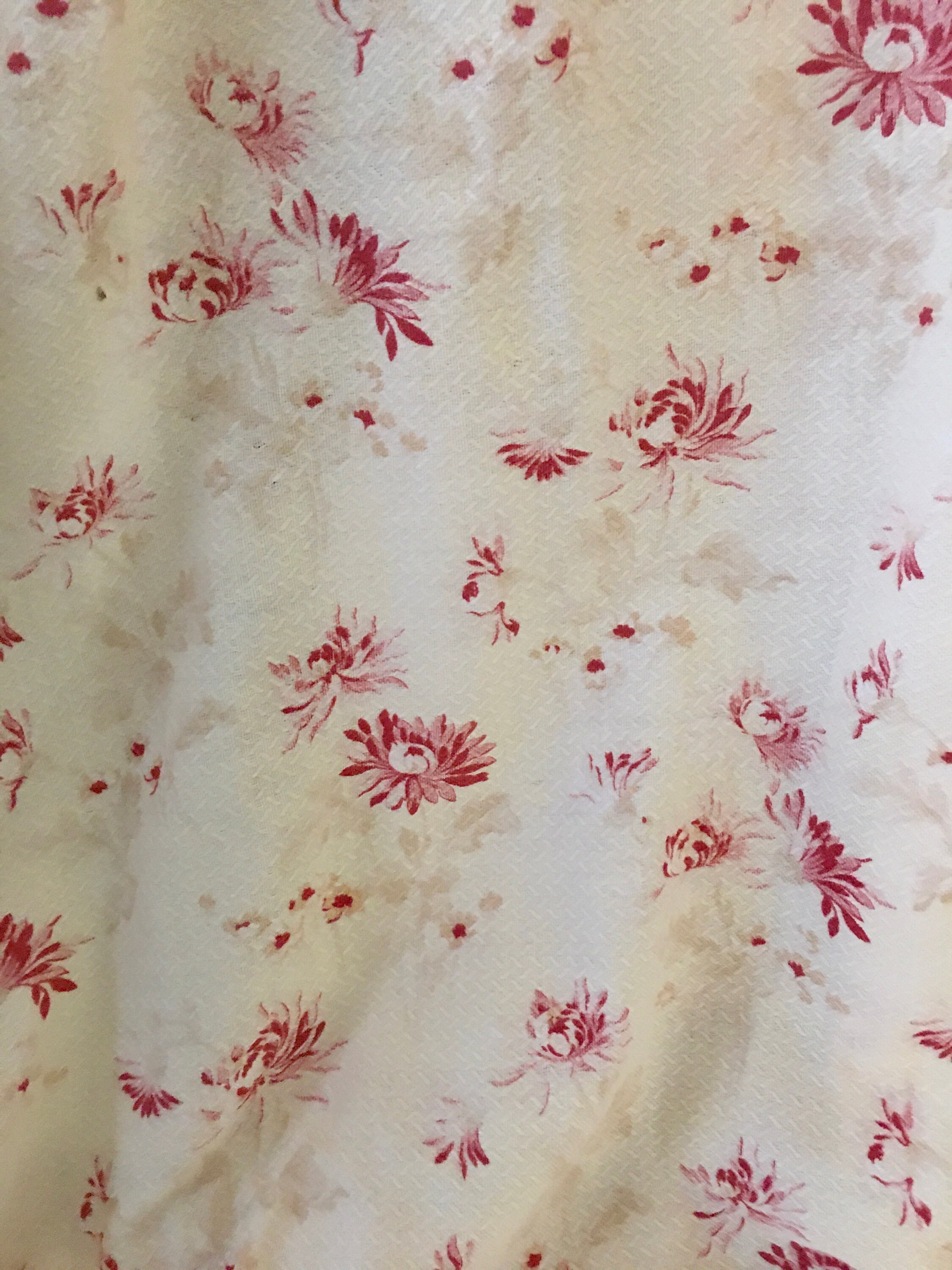 Beautiful Antique French Floral Mum Flower Cotton Fabric ~ Red Pink ...