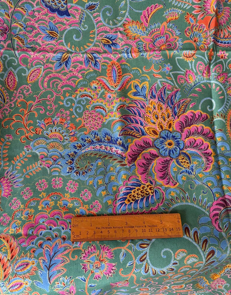 Gorgeous Vintage 1980’s Arabesque Floral Cotton Interiors Fabric #2 ...