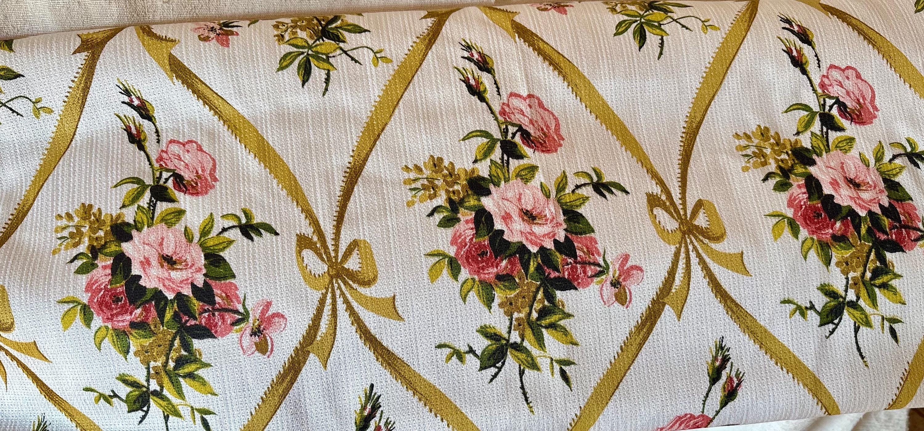 Beautiful Vintage Mid Century French Cottage Floral Roses Ribbon Bows ...