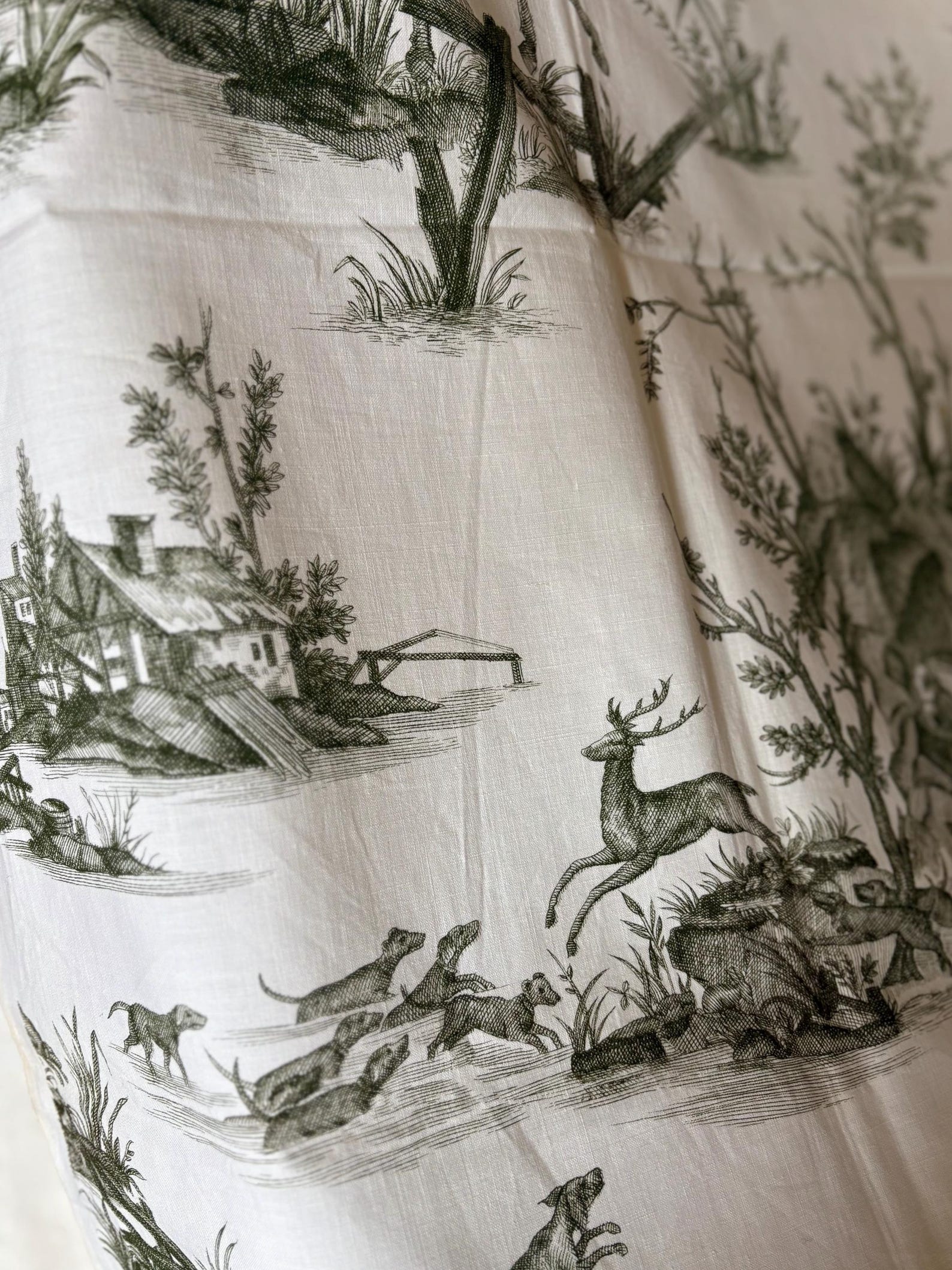 Very Handsome Vintage French Linen Toile ~ Scenic Hunt Equestrian ...