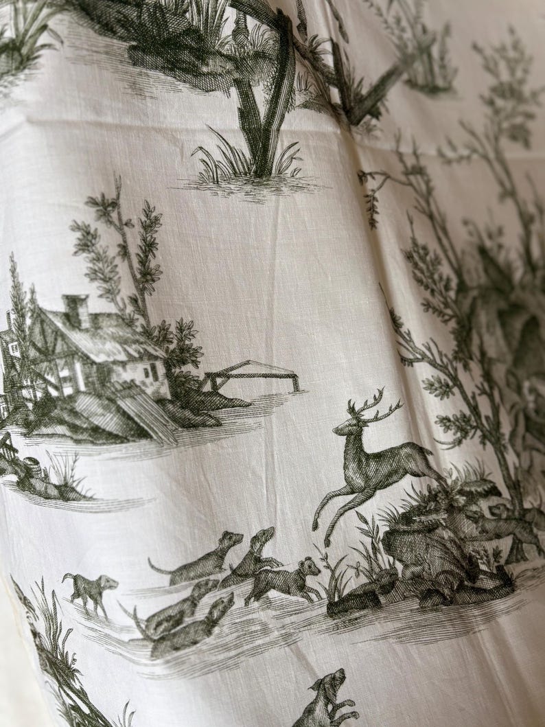 Very Handsome Vintage French Linen Toile ~ Scenic Hunt Equestrian ...