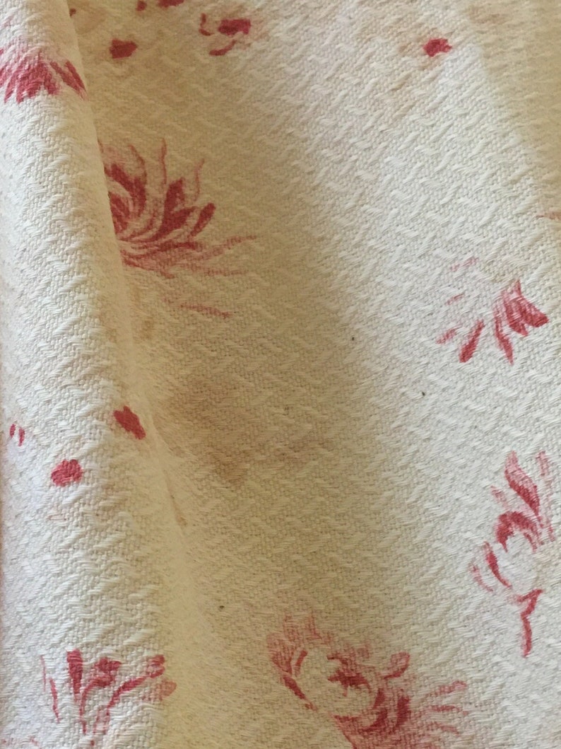 Beautiful Antique French Floral Mum Flower Cotton Fabric ~ Red Pink ...