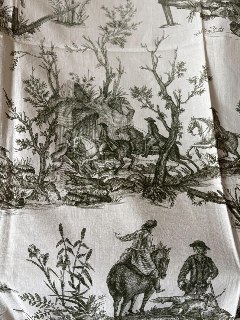 Very Handsome Vintage French Linen Toile ~ Scenic Hunt Equestrian ...