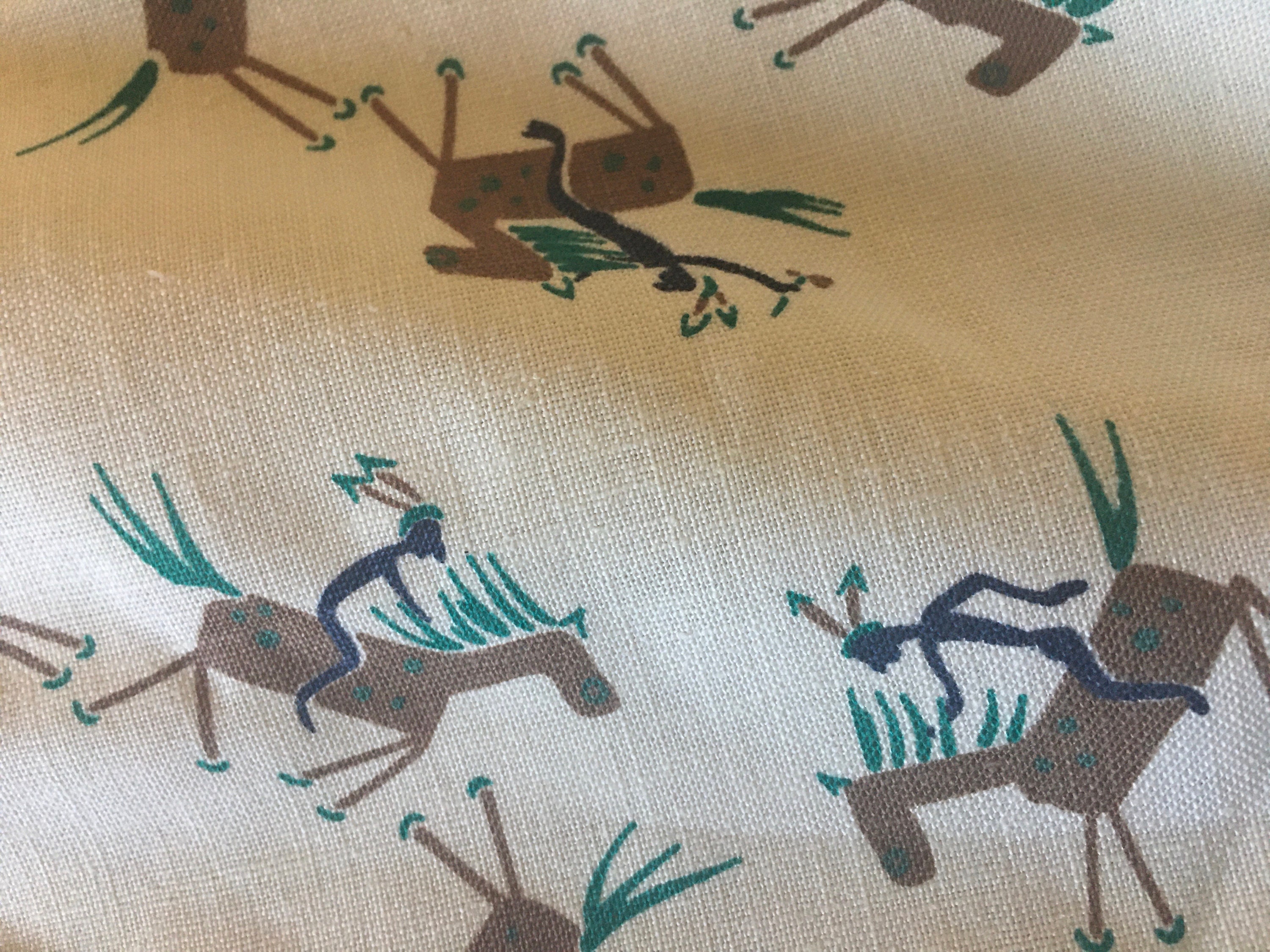 Antique Vintage Western Native American Indian Horse Cotton Fabric ...