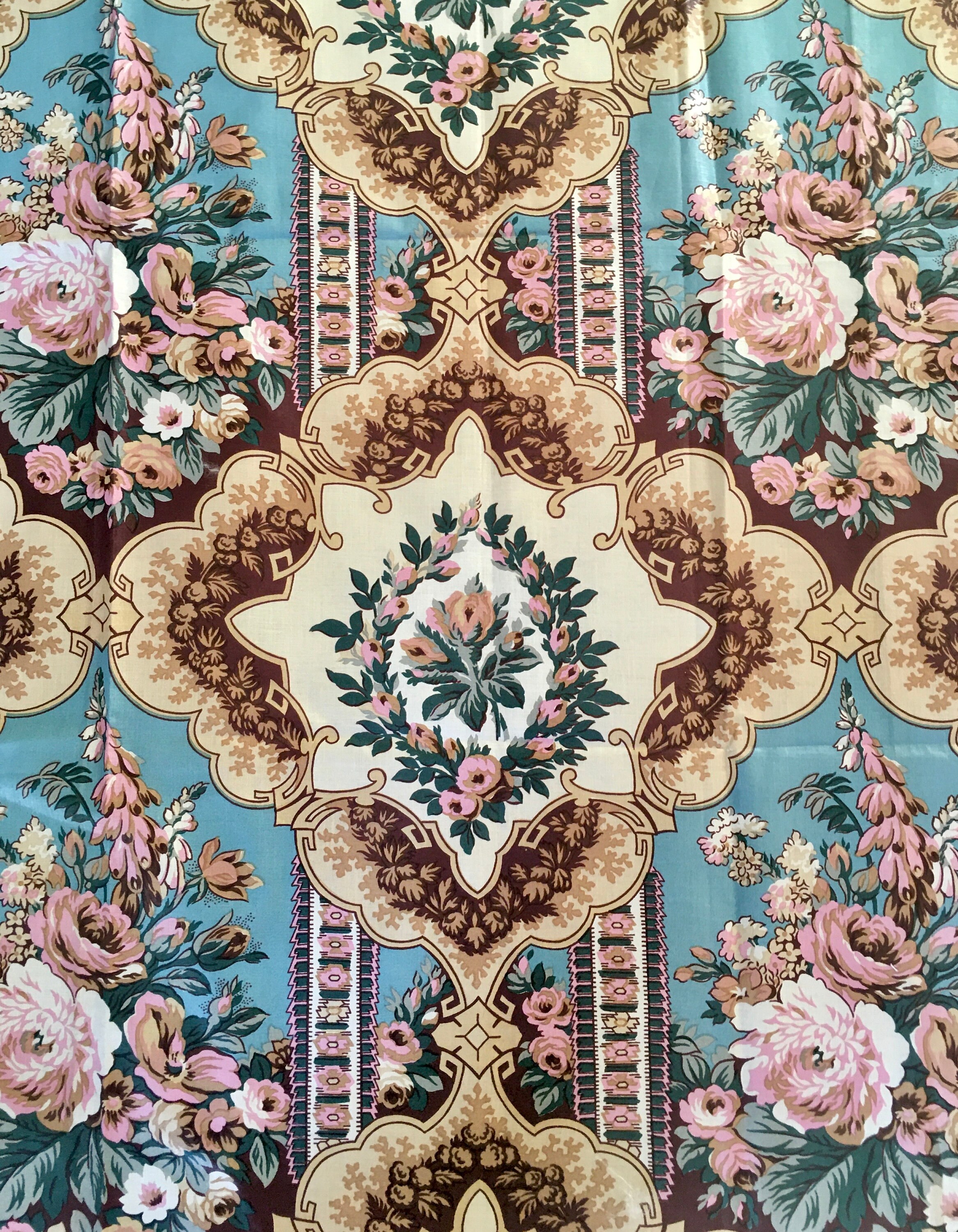 Vintage French Floral Medallion Cartouche Interiors Cotton Fabric ...