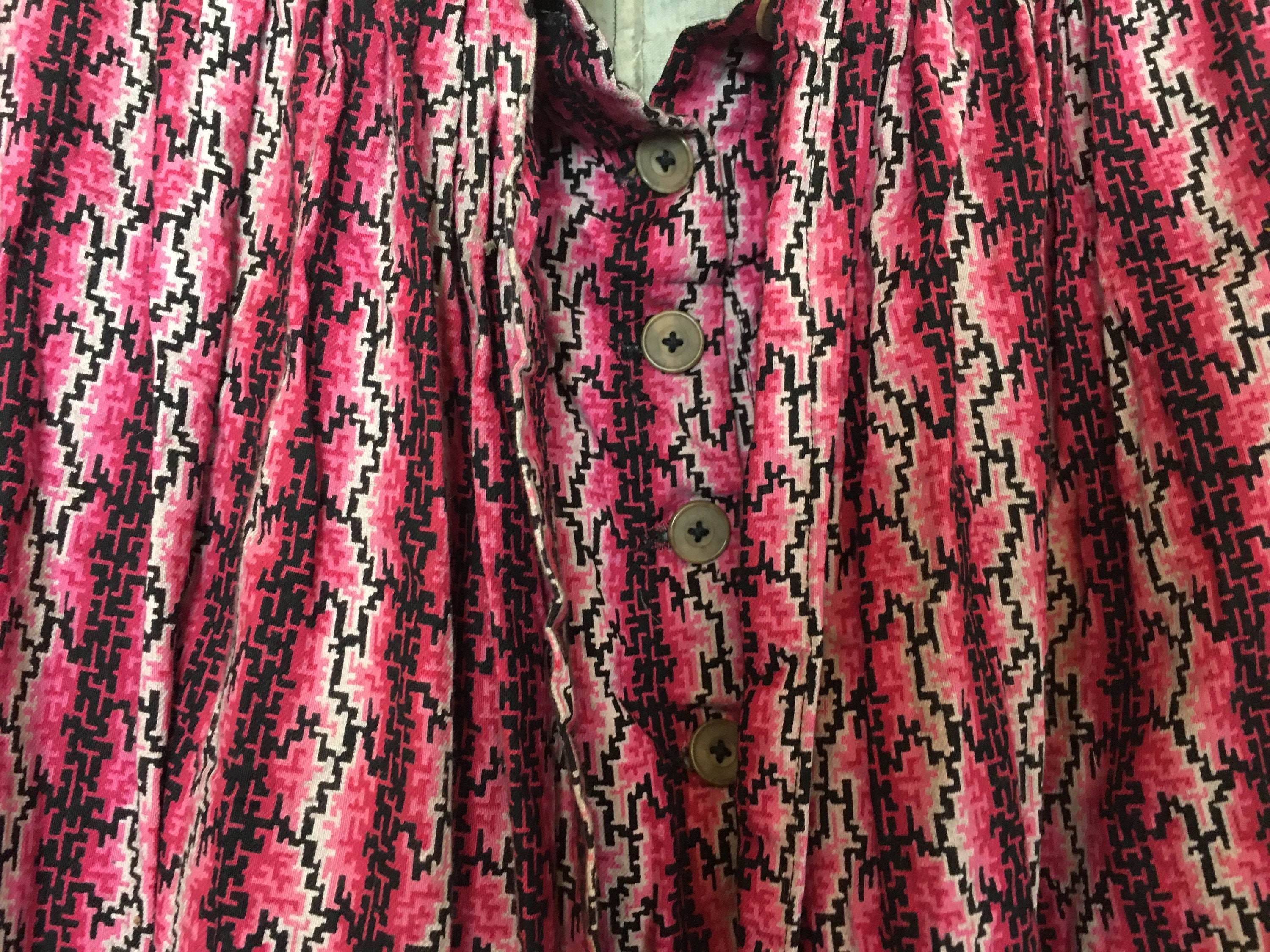 Antique French 19th Century Wrapper Dress ~ Unique Cotton Fabric ~ Pink ...